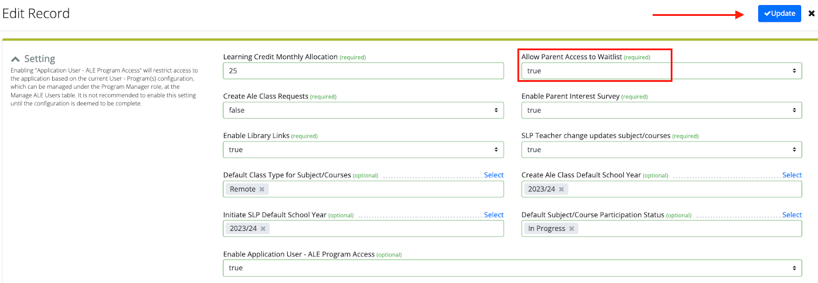 ALE Application: Using the Waitlist Feature – School Data Solutions