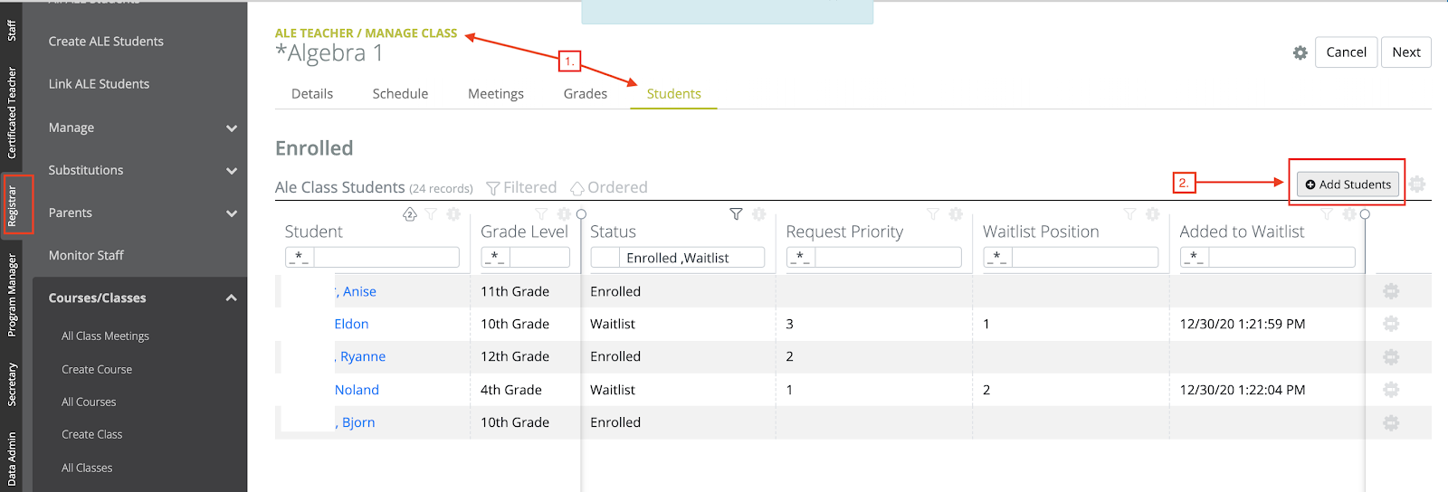 ALE Application: Using the Waitlist Feature – School Data Solutions