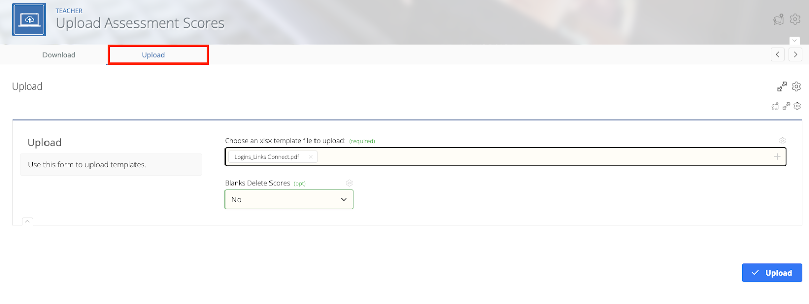 📥 Downloading and Uploading Scores Template (Connect) – School Data Solutions